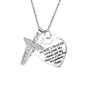 brilove gifts for mom 925 sterling silver necklace for women caduceus angel nursing themed pendant necklace for mothers day/valentines day/birthday/christmas/anniversary