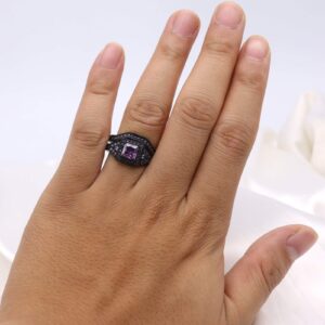 Black Gold Plated Womens Wedding Ring Sets Bridal Sets Princess cut Purple Cz Engagement Ring Wedding Band