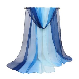 fashion sheer scarf gradient shaded color long lightweight sunscreen shawls scarves for women, blue, 160x50cm