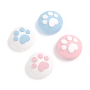 geekshare 4pcs silicone cat paw joycon thumb grip set joystick caps compatible with switch/oled/switch lite (pink blue)