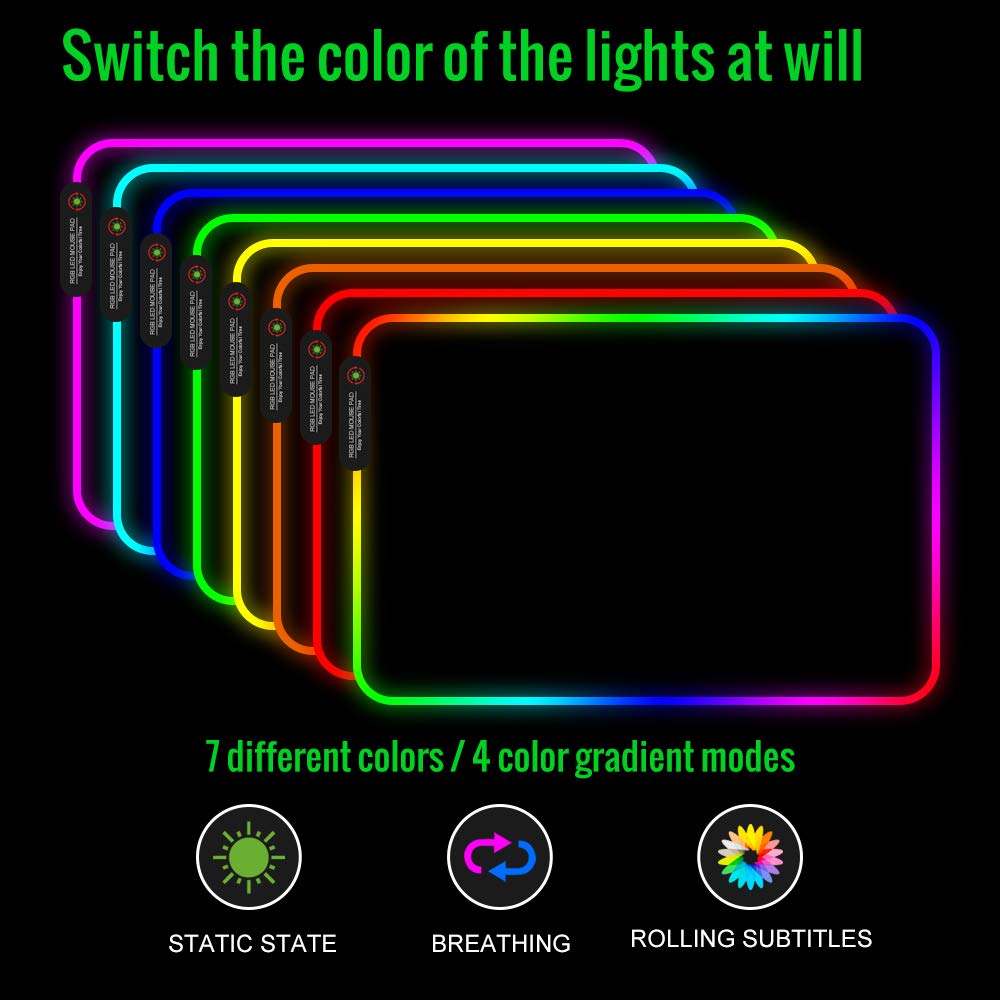 RGB Gaming Mouse Pad with 11 RGB Light up Modes,LED Gaming Pad,Non-Slip Rubber Based Computer Mice mat Medium Size(13.7” x 10.3”)