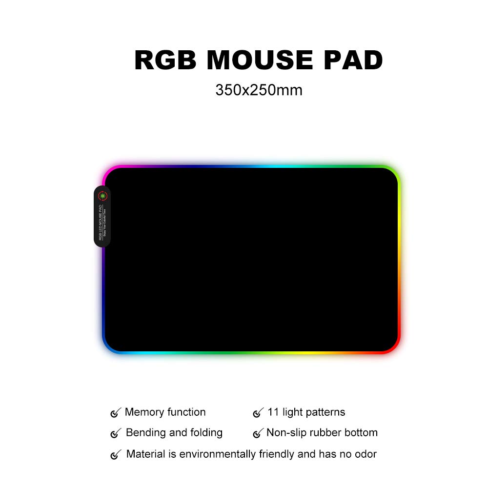 RGB Gaming Mouse Pad with 11 RGB Light up Modes,LED Gaming Pad,Non-Slip Rubber Based Computer Mice mat Medium Size(13.7” x 10.3”)