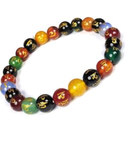 dhyanarsh om mani padme hum engraved multicolor stone crystal bracelet - natural healing stones for reiki, tarot & feng shui