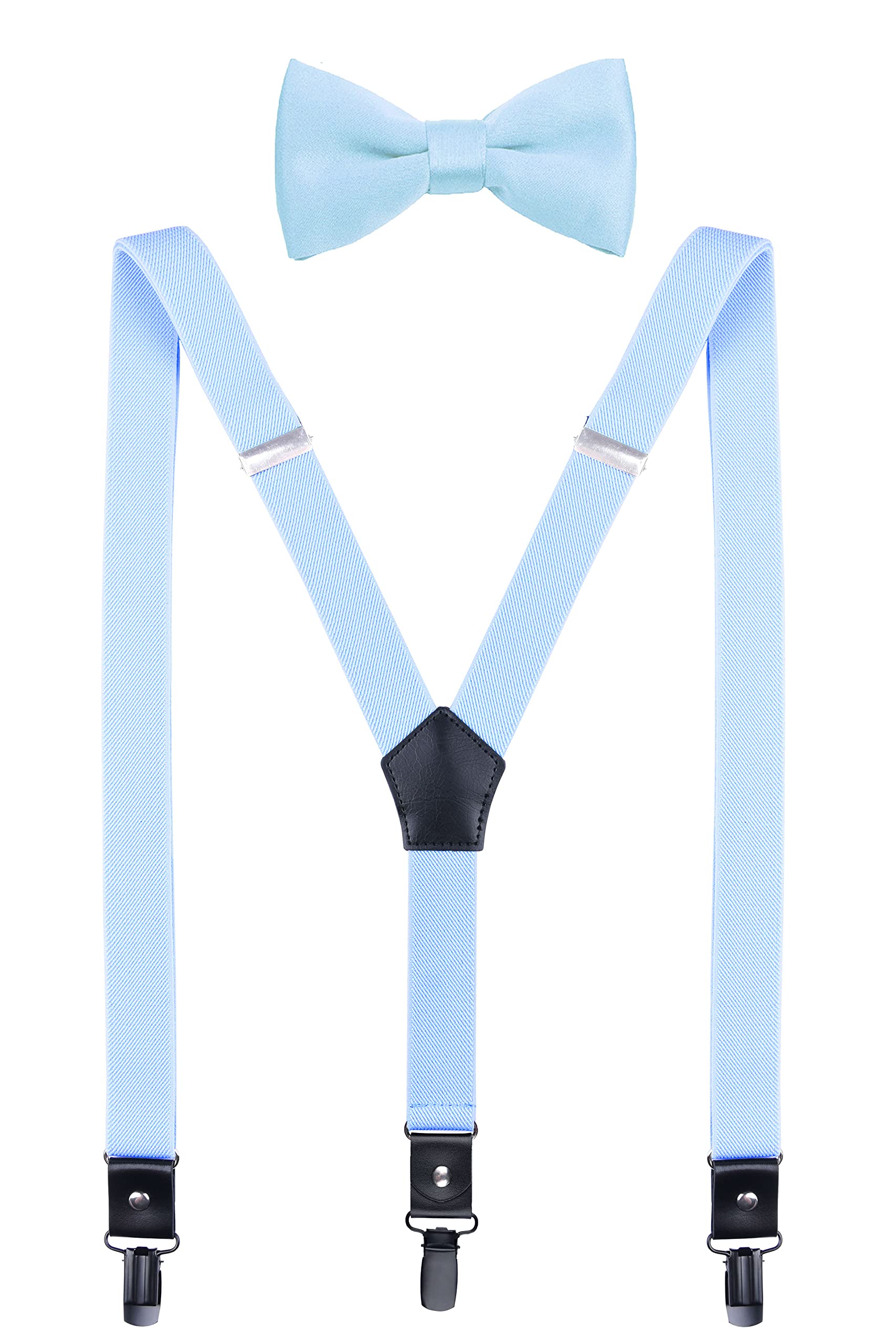 CEAJOO Men's Suspenders and Bow Tie Set Adjustable with Black Metal Clips 47" Blue