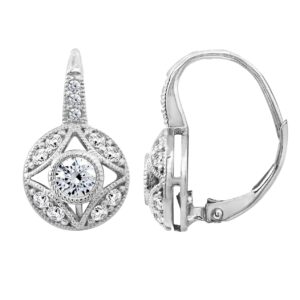 diamonbliss yellow gold/rose gold/rhodium plated sterling silver cubic zirconia 1 carat antique design leverback earrings