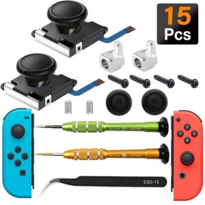 joycon joystick replacement 2 pack for fix drift nintendo switch joy-con controller & switch lite joystick replacement left/right analog thumb stick, metal latch, include y1.5