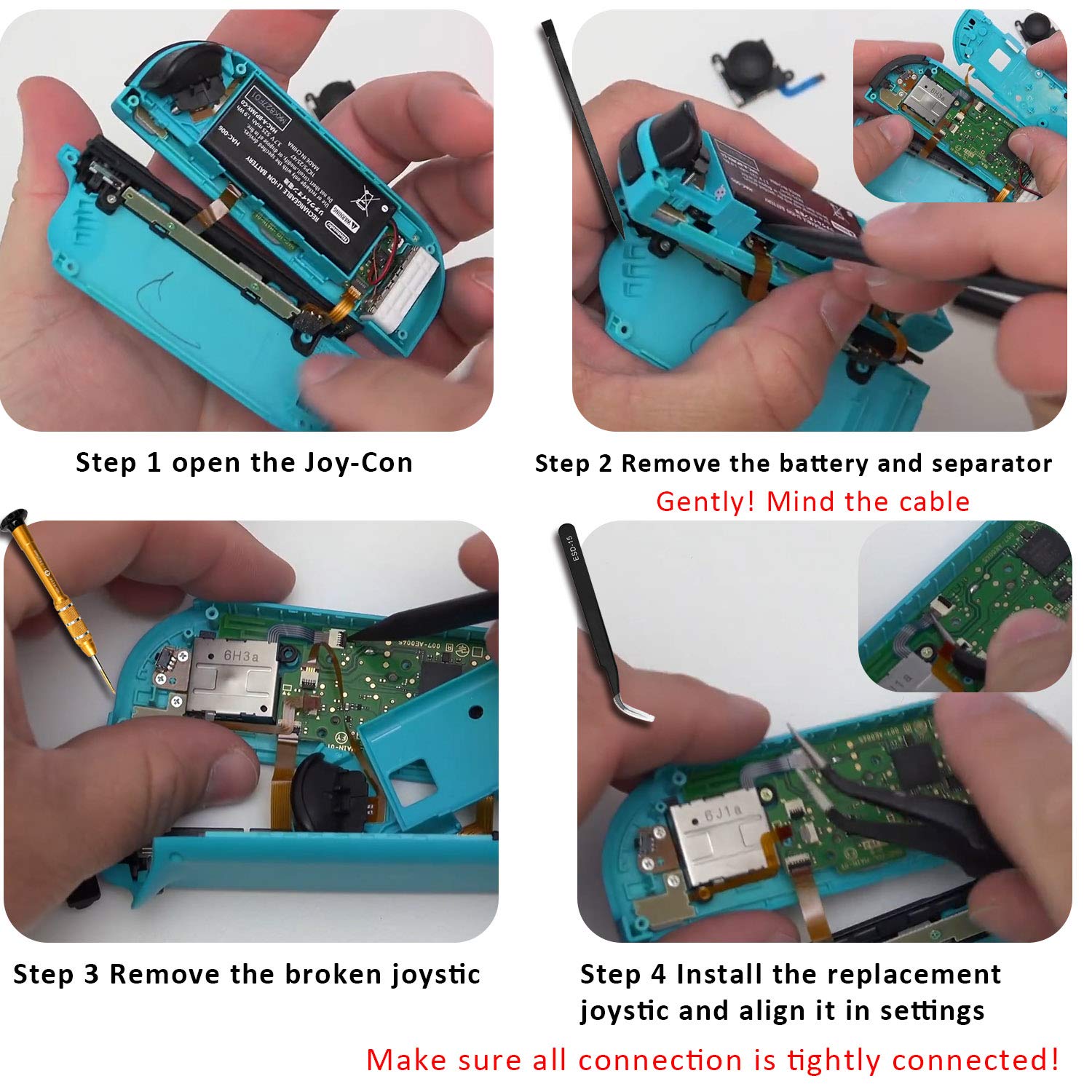 Joycon Joystick Replacement 2 Pack for Fix Drift Nintendo Switch Joy-Con Controller & Switch Lite Joystick Replacement Left/Right Analog Thumb Stick, Metal Latch, Include Y1.5