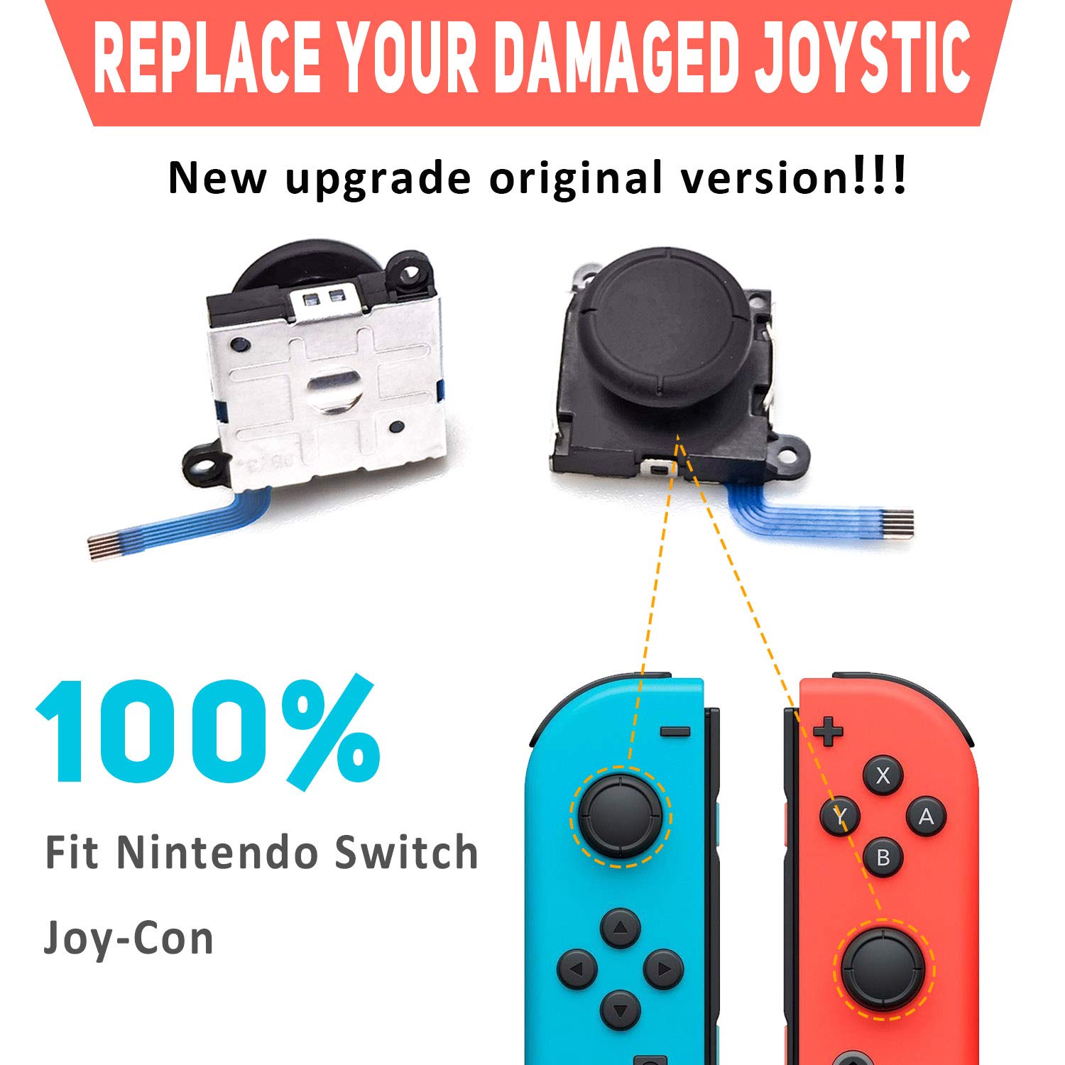 Joycon Joystick Replacement 2 Pack for Fix Drift Nintendo Switch Joy-Con Controller & Switch Lite Joystick Replacement Left/Right Analog Thumb Stick, Metal Latch, Include Y1.5