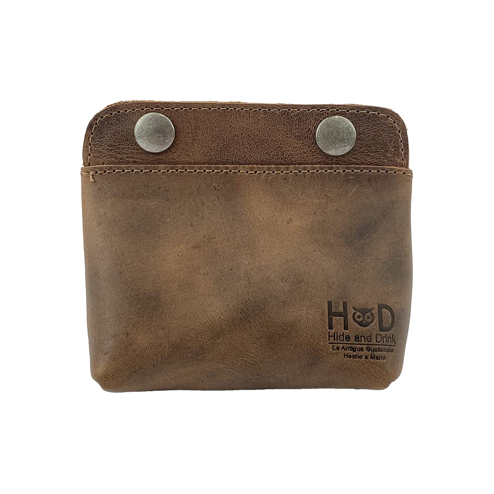 Hide & Drink, Leather Double Snap Pouch, Coin Purse, Cash & Card Holder, Cable Organizer, Makeup, Handmade Includes 101 Year Warranty (Bourbon Brown)