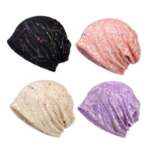 lace beanies chemo caps cancer headwear skull cap knitted hat for womens (4pack-b)