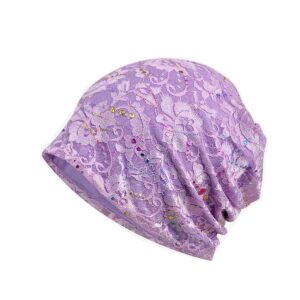 Lace Beanies Chemo Caps Cancer Headwear Skull Cap Knitted hat for Womens (4Pack-b)