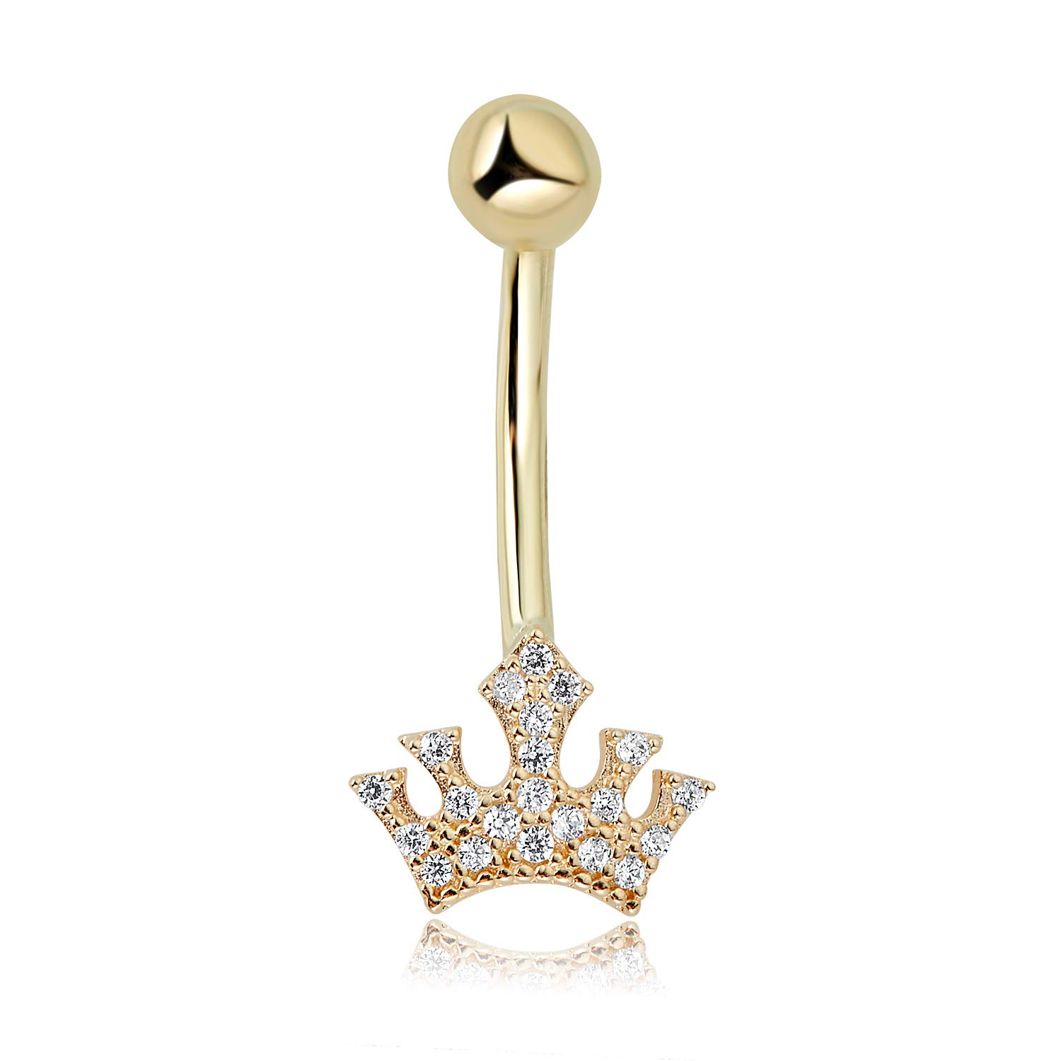 AVORA 10K Yellow Gold Simulated Diamond CZ Tiara Belly Button Ring Body Jewelry (14 Gauge)