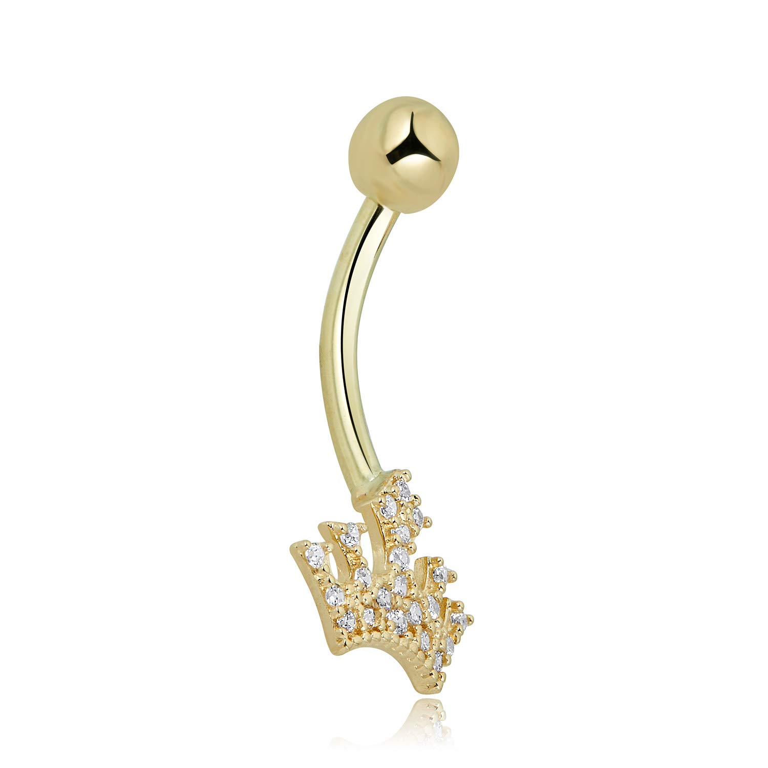 AVORA 10K Yellow Gold Simulated Diamond CZ Tiara Belly Button Ring Body Jewelry (14 Gauge)