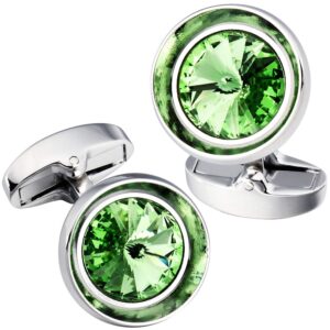 hawson cufflinks for men-fashion silver color with green swarovski crystal men french shirt cufflinks for regular weeding business