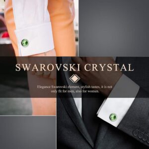 HAWSON Cufflinks for Men-Fashion Silver Color with Green Swarovski Crystal Men French Shirt Cufflinks for Regular Weeding Business