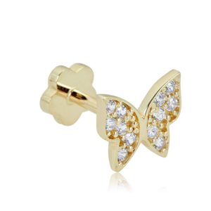 avora 14k yellow gold simulated diamond cz butterfly cartilage piercing flat back earring body jewelry (18 gauge)