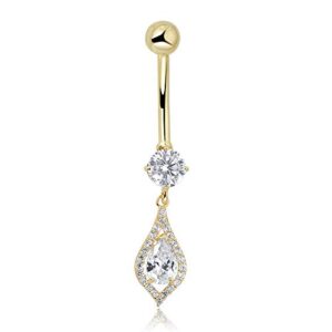 avora 10k yellow gold simulated diamond cz teardrop dangle belly button ring body jewelry (14 gauge)