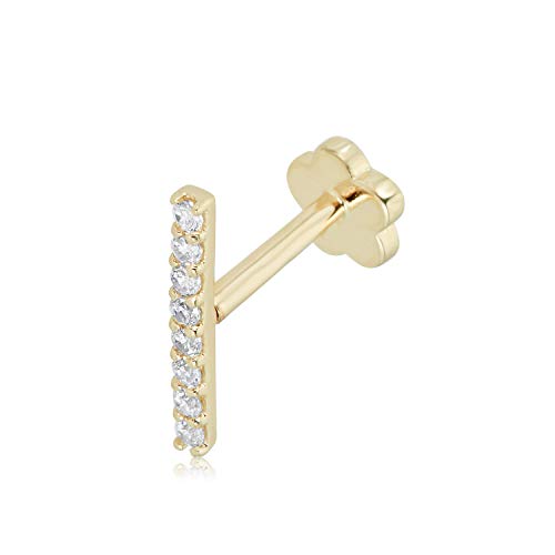 AVORA 14K Yellow Gold Simulated Diamond CZ Bar Cartilage Piercing Flat Back Earring Body Jewelry (18 Gauge)