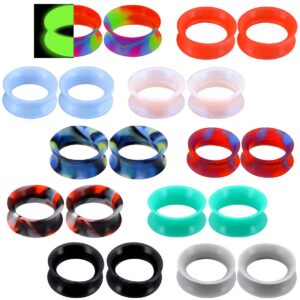 cocharm 20 pcs thin silicone ear plugs tunnels double flared flexible tunnel ear stretching plug gauge body piercing jewelry 00g(10mm)