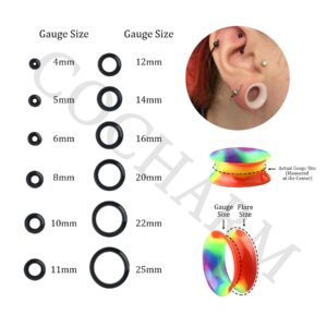 COCHARM 20 PCS Thin Silicone Ear Plugs Tunnels Double Flared Flexible Tunnel Ear Stretching Plug Gauge Body Piercing Jewelry 00G(10MM)