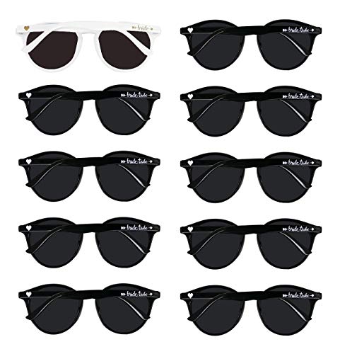 LADY&HOME Bachelorette Party Cat Eye Sunglasses Bridesmaid Sunglasses Bridal Shower Supplies 10pcs Round Weddings Sunglasses (Black)