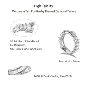 DovEggs 1.4CTW Total GH 3mm Cut Moissanite Lab Created Diamond Engagement Ring Full Eternity Wedding Band 14k Gold QUALITY Silver Engagement Ring for Women(sterling silver X`S 7)