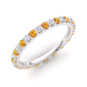 diamondere natural and certified citrine and diamond wedding ring in 14k white gold | 1.02 carat full eternity stackable band for women, us size 7