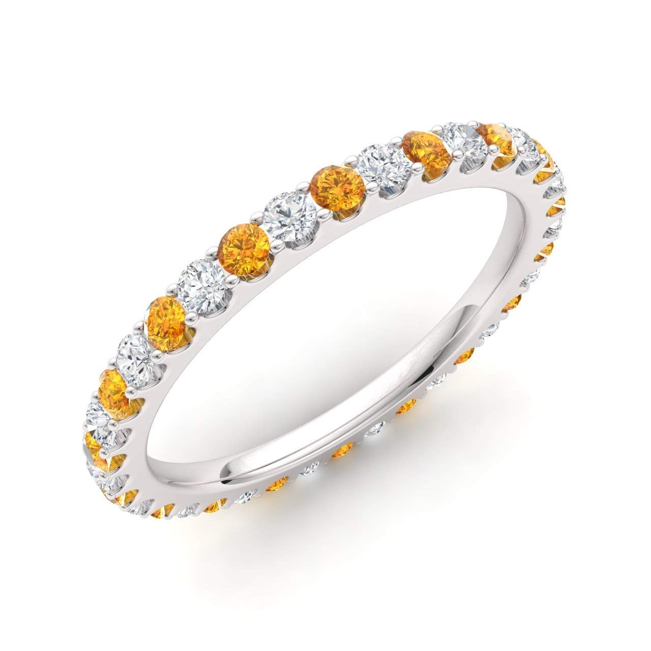 Diamondere Natural and Certified Citrine and Diamond Wedding Ring in 14K White Gold | 1.02 Carat Full Eternity Stackable Band for Women, US Size 7