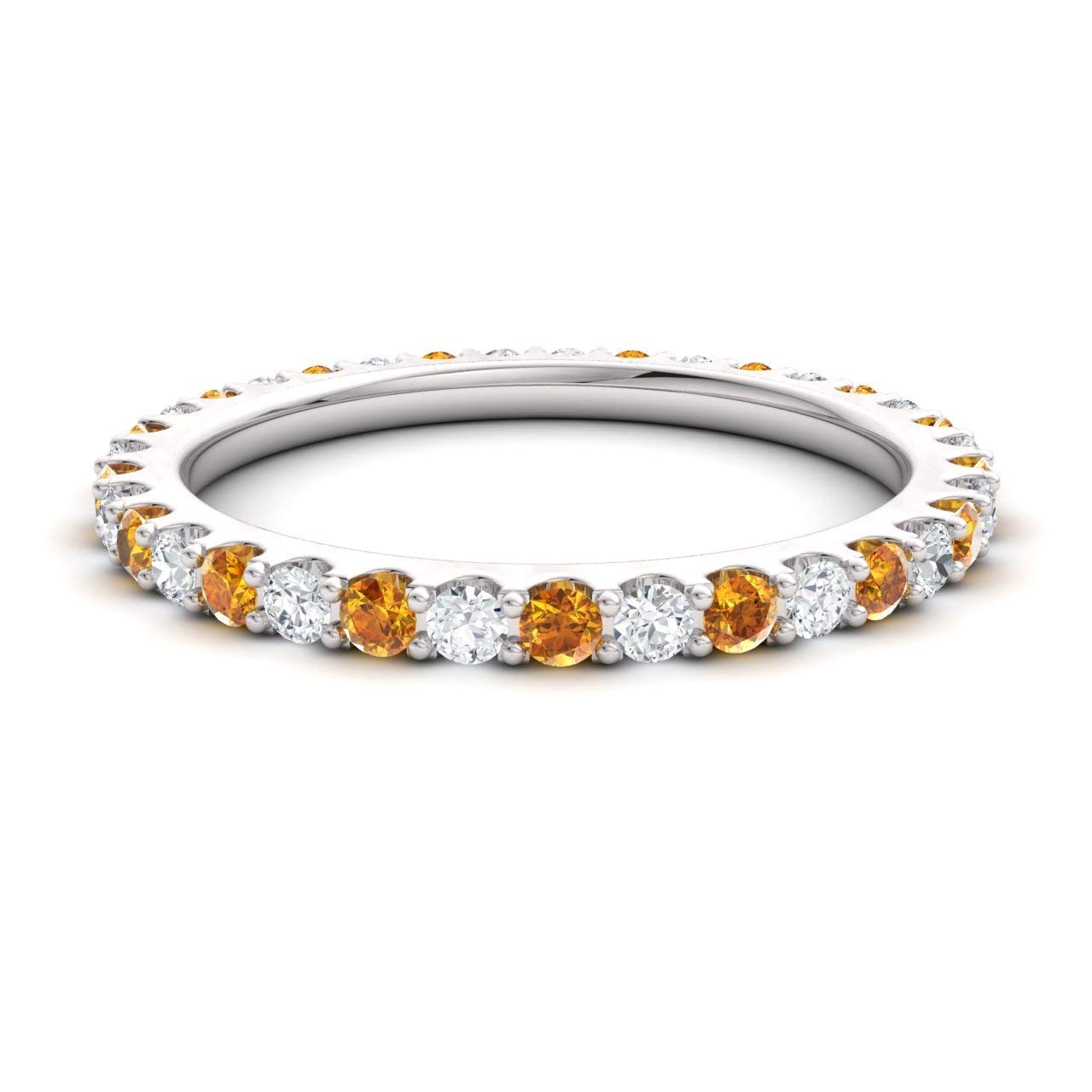 Diamondere Natural and Certified Citrine and Diamond Wedding Ring in 14K White Gold | 1.02 Carat Full Eternity Stackable Band for Women, US Size 7