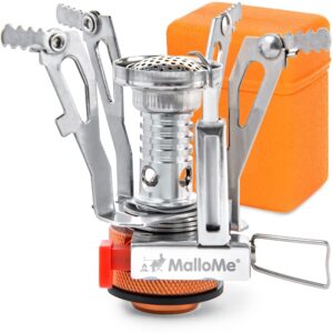 mallome backpacking stove - portable camping stove - small backpack camp single burner for propane butane isobutane fuel canister - mini pocket rocket jet boiler for hiking & gas cooking