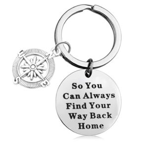 lqri compass key chain wanderist gift so you can always find your way back home keychain travelling jewelry inspirational adventure gift (sliver)