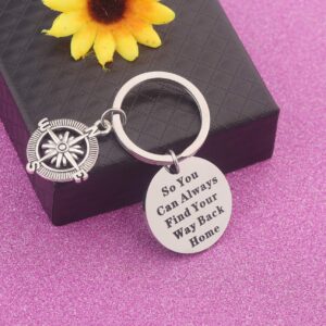 LQRI Compass Key Chain Wanderist Gift So You Can Always Find Your Way Back Home Keychain Travelling Jewelry Inspirational Adventure Gift (sliver)