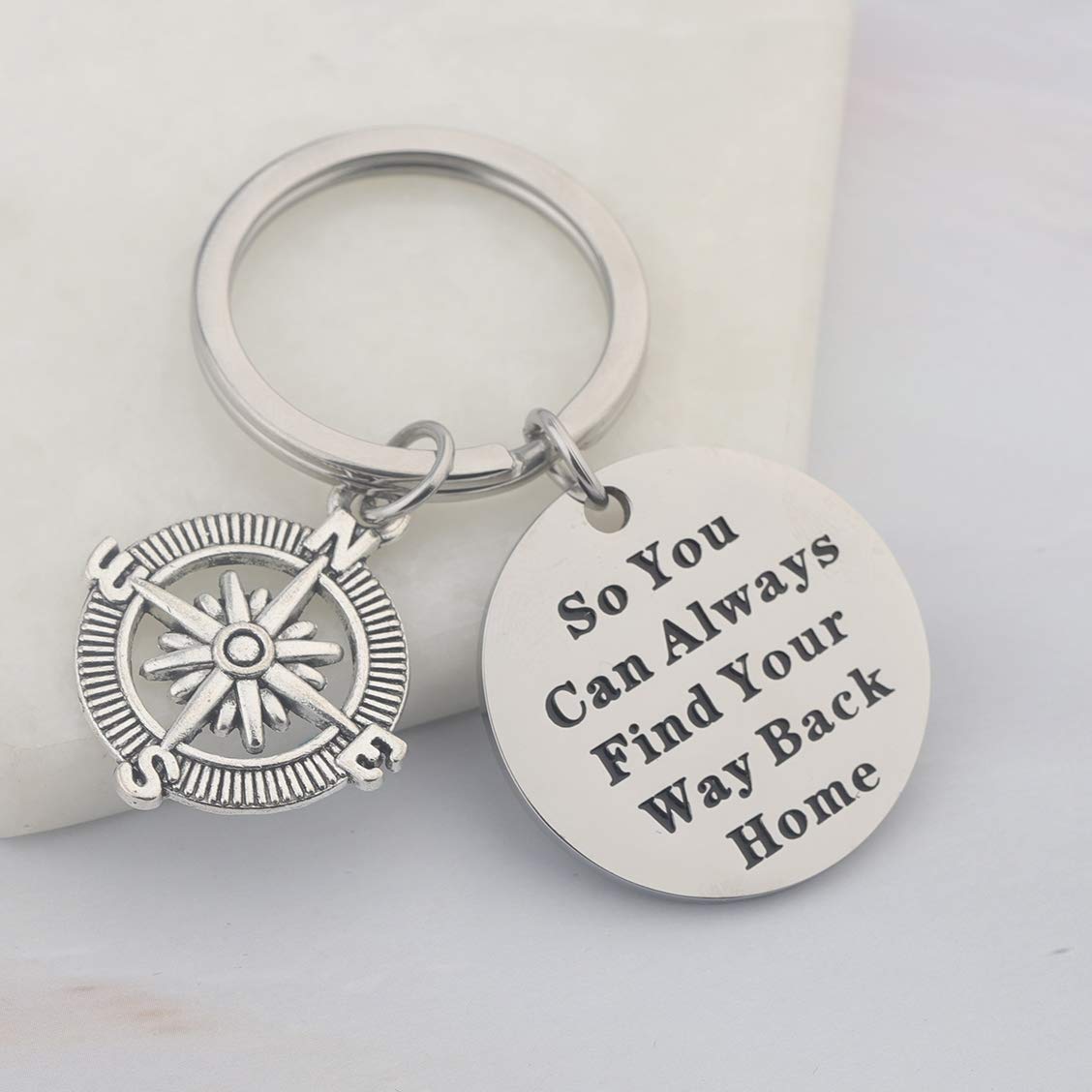 LQRI Compass Key Chain Wanderist Gift So You Can Always Find Your Way Back Home Keychain Travelling Jewelry Inspirational Adventure Gift (sliver)