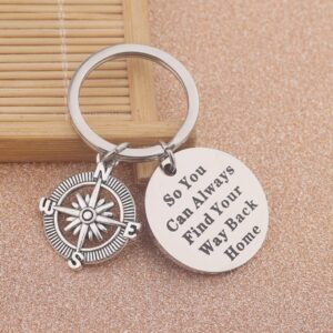 LQRI Compass Key Chain Wanderist Gift So You Can Always Find Your Way Back Home Keychain Travelling Jewelry Inspirational Adventure Gift (sliver)