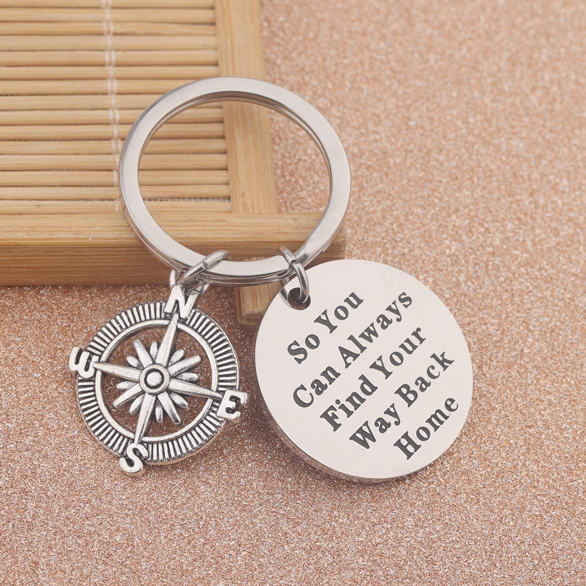 LQRI Compass Key Chain Wanderist Gift So You Can Always Find Your Way Back Home Keychain Travelling Jewelry Inspirational Adventure Gift (sliver)