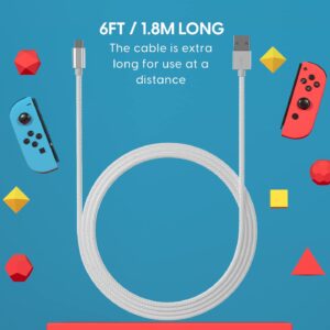 TALK WORKS Nintendo Switch Charger USB C Braided Nylon Cable Accessory - Extra Long 6' Flexible Charging Cord For Switch Lite / OLED (Silver)