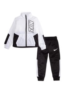 nike kids boy's color block full zip hoodie and jogger pants two-piece track set (little kids) black/white 4 little kids