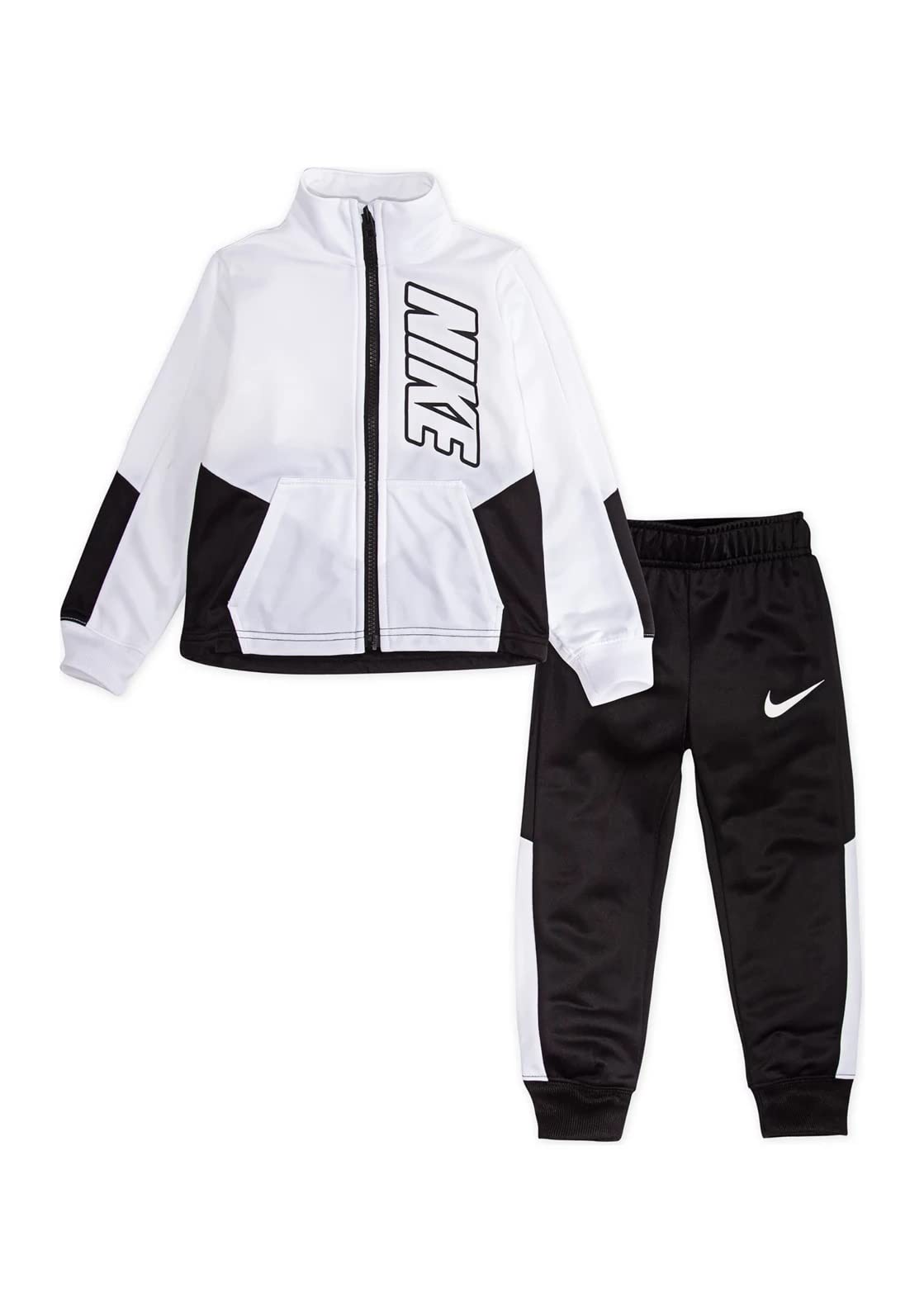 Nike Kids Boy's Color Block Full Zip Hoodie and Jogger Pants Two-Piece Track Set (Little Kids) Black/White 4 Little Kids