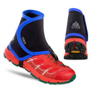 azarxis low trail gaiters shoe covers wrapid gators for men & women & youth running hiking climbing (blue & black, s/m)