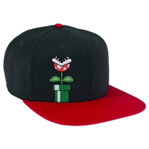 controller gear unisex-adult's super mario piranha tube snapback flat bill hat, black/red, osfm