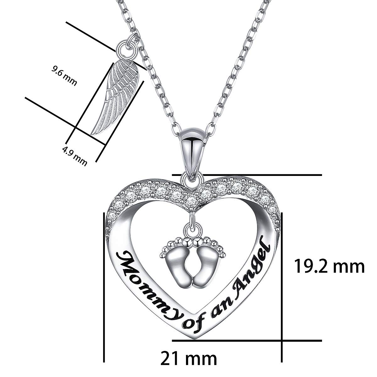 Mommy of an Angel Necklace Baby Angel Necklace Infant Child Foot Print Sterling Silver Memorial Jewelry Sympathy Gift for Women Mother Mom Silvery