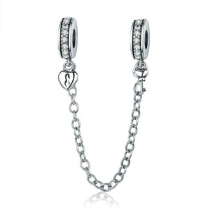 safety chain charm 925 sterling silver clip stopper charm spacer charm anniversary charm for pandora charm bracelet (a)