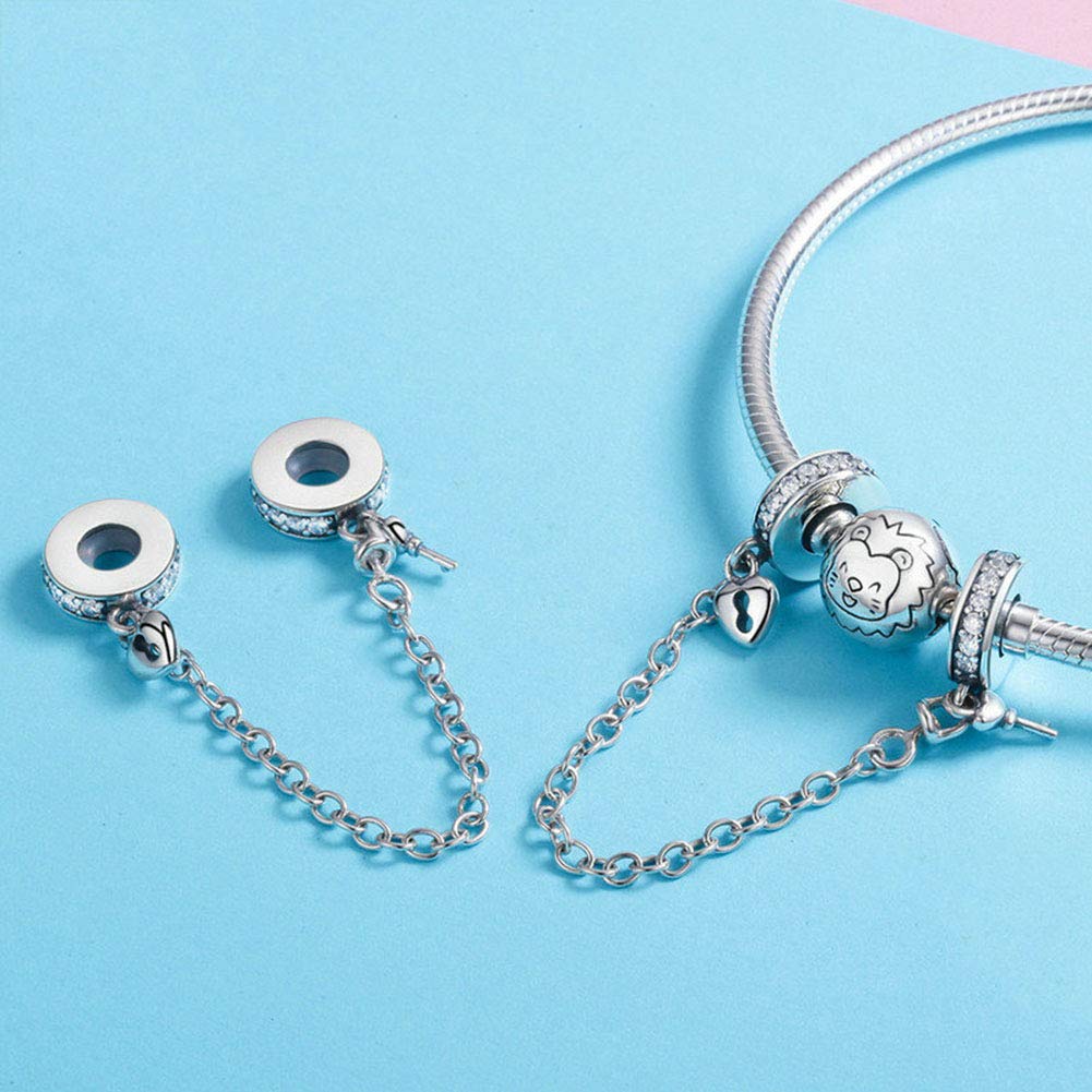 Safety chain Charm 925 Sterling Silver Clip Stopper Charm Spacer Charm Anniversary Charm for Pandora Charm Bracelet (A)