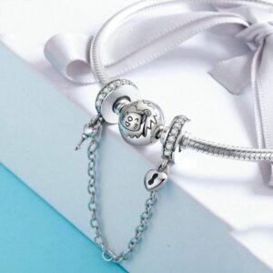 Safety chain Charm 925 Sterling Silver Clip Stopper Charm Spacer Charm Anniversary Charm for Pandora Charm Bracelet (A)