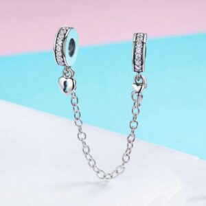 Safety chain Charm 925 Sterling Silver Clip Stopper Charm Spacer Charm Anniversary Charm for Pandora Charm Bracelet (A)