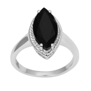 marquise shape black onyx gemstone 925 sterling silver solitaire ring (6.5)