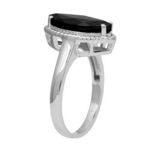 Marquise Shape Black Onyx Gemstone 925 Sterling Silver Solitaire Ring (6.5)