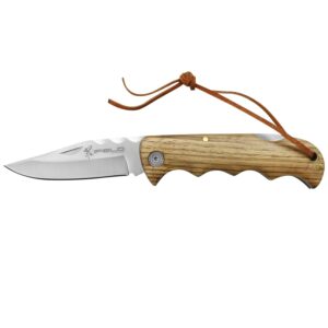 ifield folding knife camper el29036 blade, with 4.2 inch zebra wood handle, total 8 inch, includes cord, camping tool for fishing, hunting, sport activity.