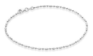 miabella 925 sterling silver diamond-cut oval and round bead ball chain anklet ankle bracelet for women, made in italy (sterling-silver, length 10 inches)