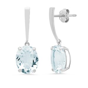 max + stone 14k white gold solitaire oval cut aquamarine drop dangle earrings for women with 10mm x 8mm march birthstone and push back